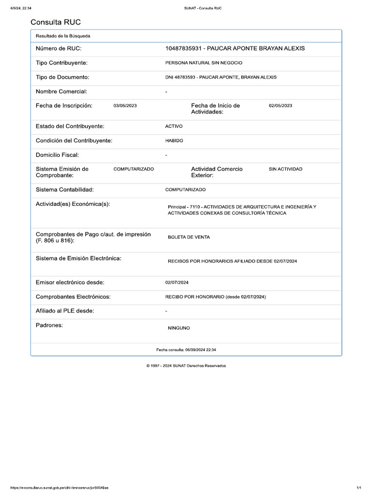 SUNAT - Consulta RUC | PDF
