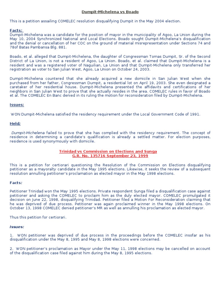 Case Digest | Misrepresentation | Commission On Elections (Philippines)