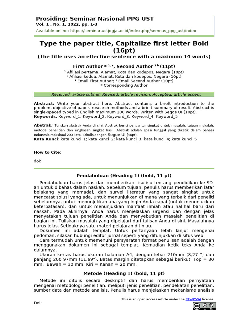 Template Prosiding Seminar Nasional PPG UST 2022 | PDF