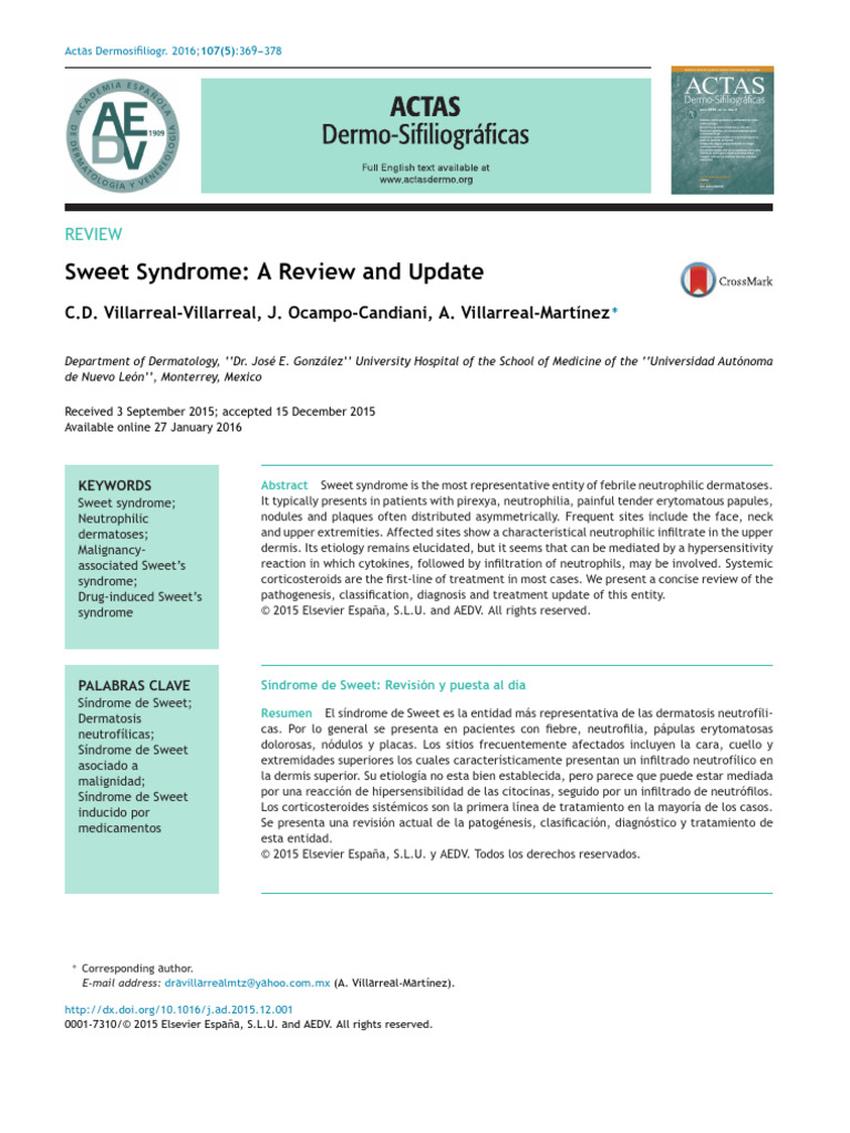 Sweet Syndrome: Overview and Updates | PDF | Medical Specialties | Medicine