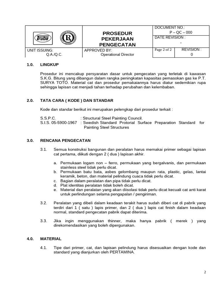 Prosedur Pengecatan Standar PERTAMINA | PDF