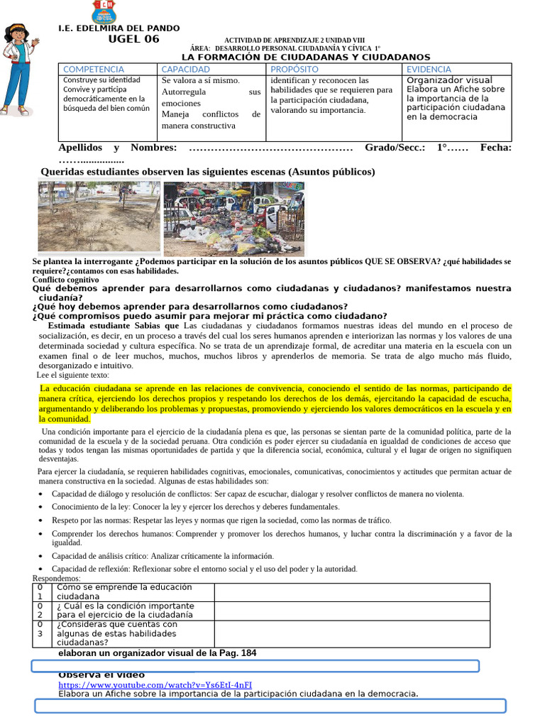 Actividad 2 DPCC 1° Unidad Viii 2024 | PDF | Aprendizaje | Participación pública