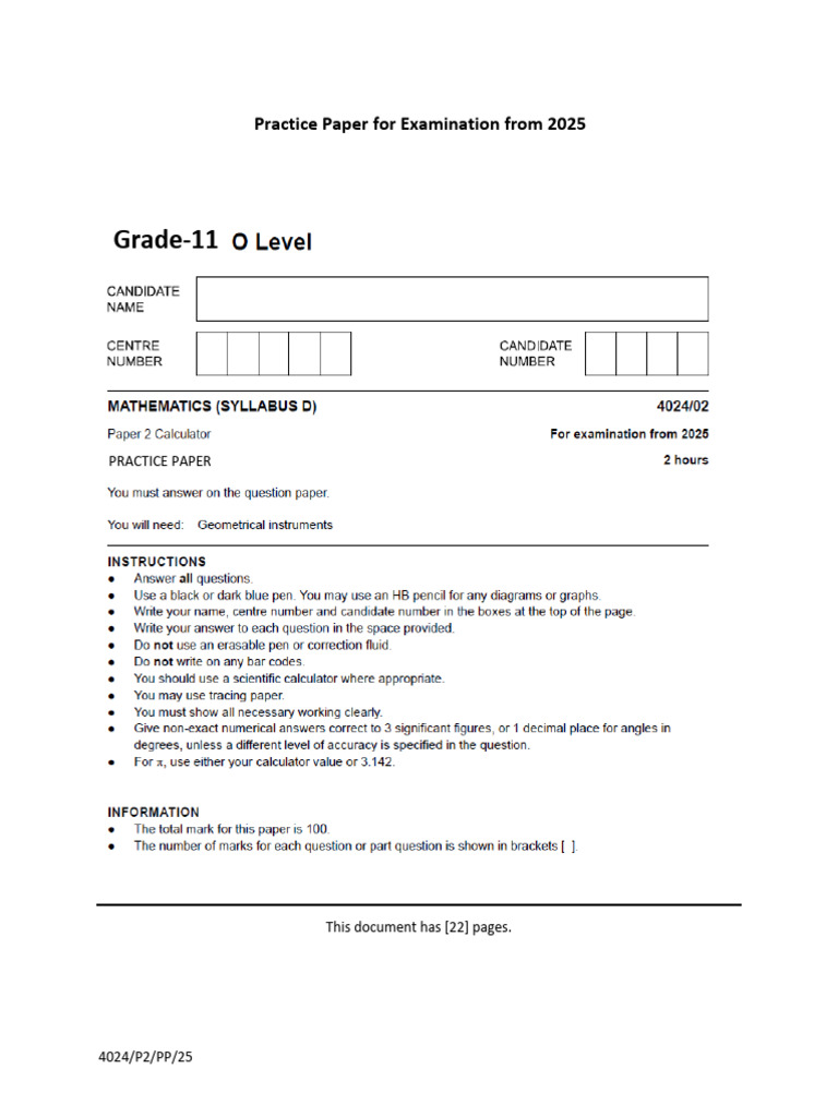 Practice Paper 4024 Grade 11 | PDF