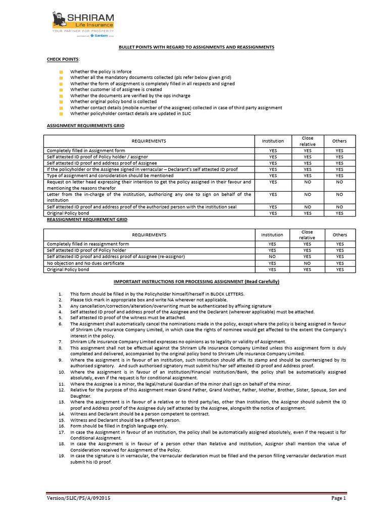 LIC Assignment and Reassignment Guide | PDF | Assignment (Law) | Insurance