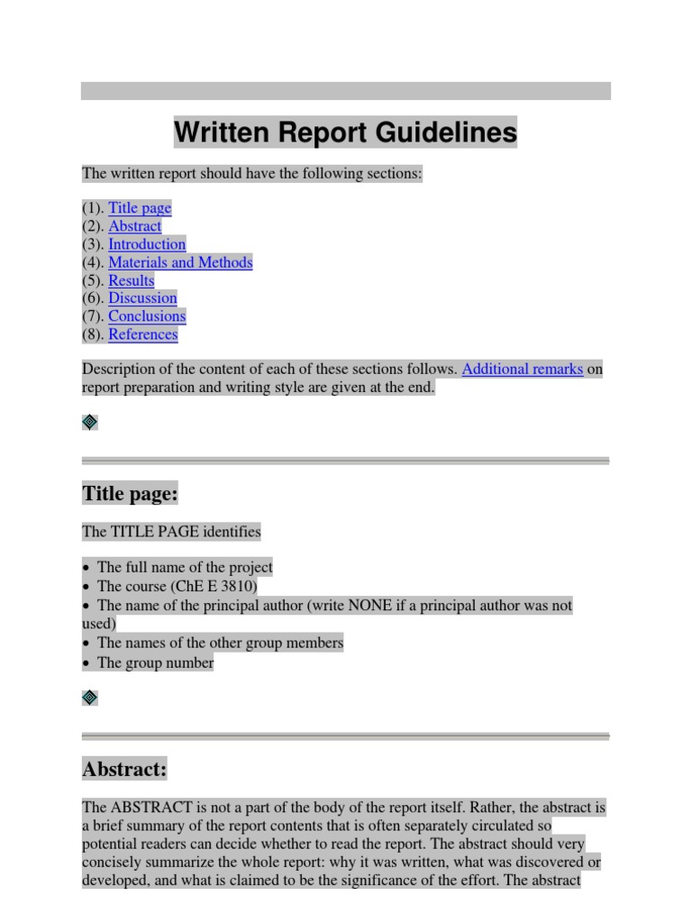 Written Report Guidelines: Title Page | PDF | Citation | Abstract (Summary)