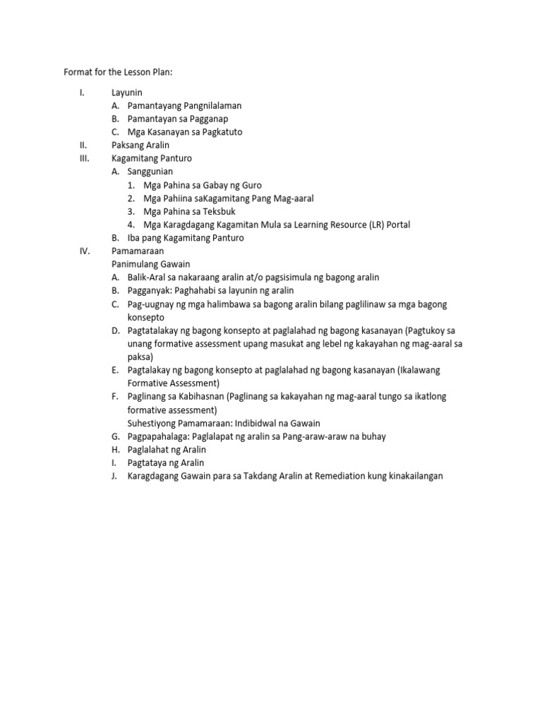 Format For The Lesson Plan | PDF