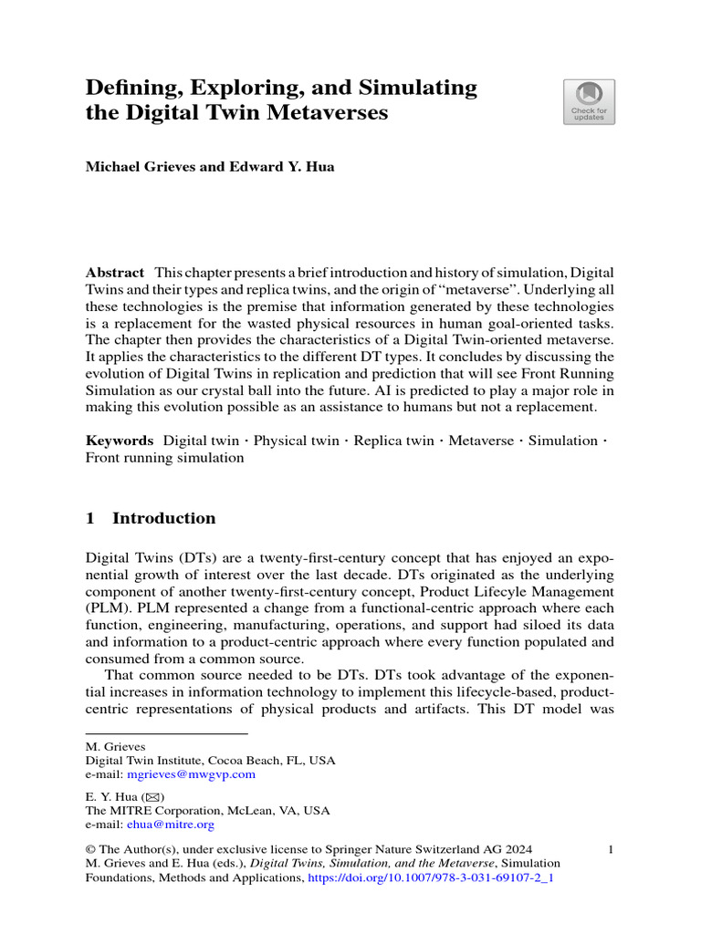 Michael Grieves - Digital Twins, Simulation, and The Metaverse - 2024 ...