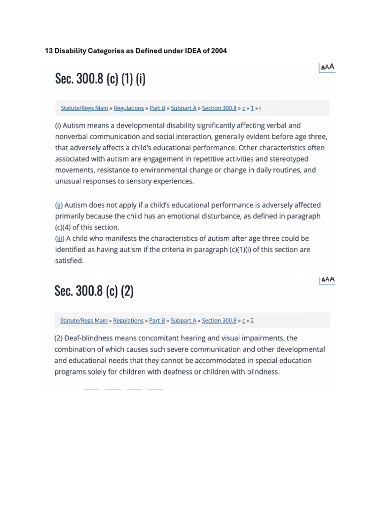 13 Disability Categories | PDF
