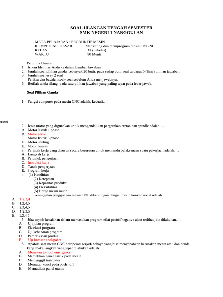 Soal UTS Mesin CNC Kelas XI SMK | PDF