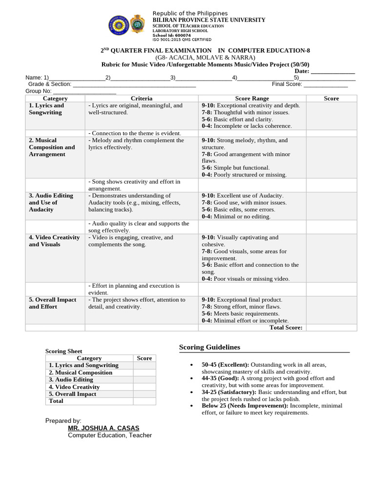 GRADE 8 EXAMINATION PROJECT MUSIC VIDEO and Promotional Videos | PDF ...