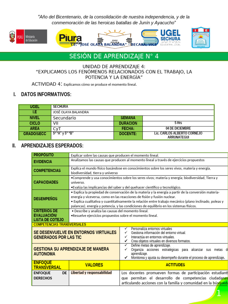 D-5º Ses Act 4-Cyt-Und 4 | PDF | Fuerza | Impulso