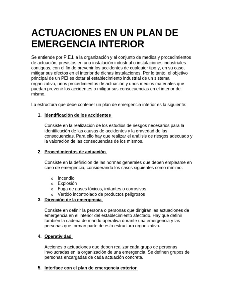 Actuaciones en Un Plan de Emergencia Interior | PDF