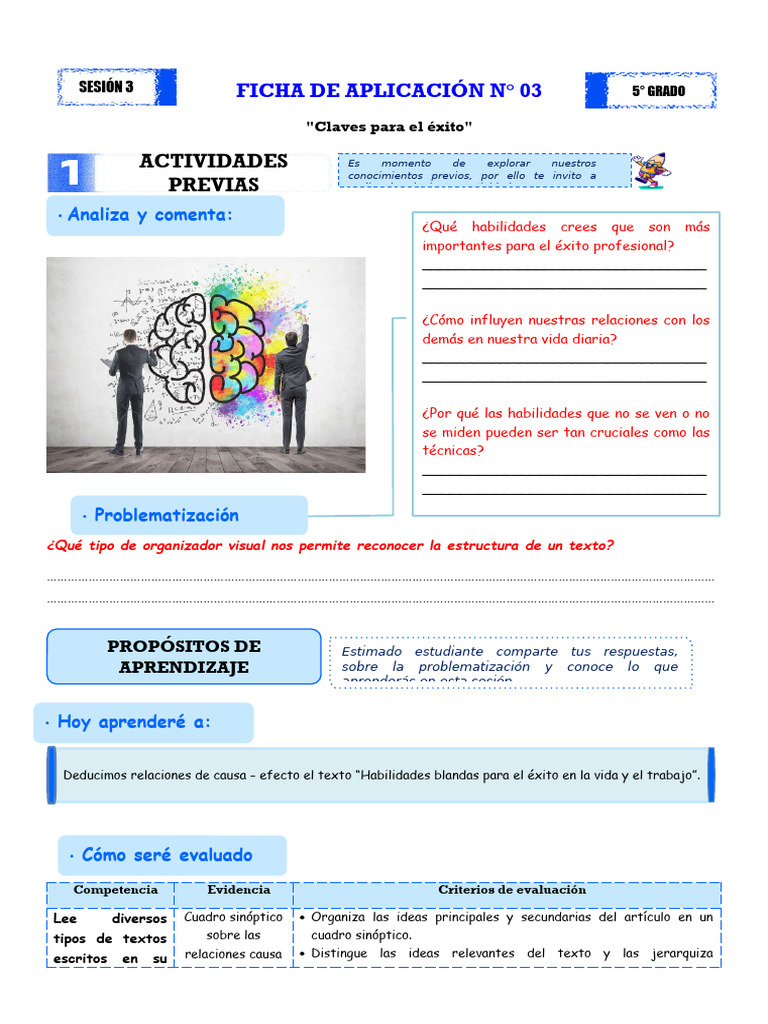 FICHA 3 - Claves para El Éxito - COM 5° | PDF | Las emociones | Liderazgo