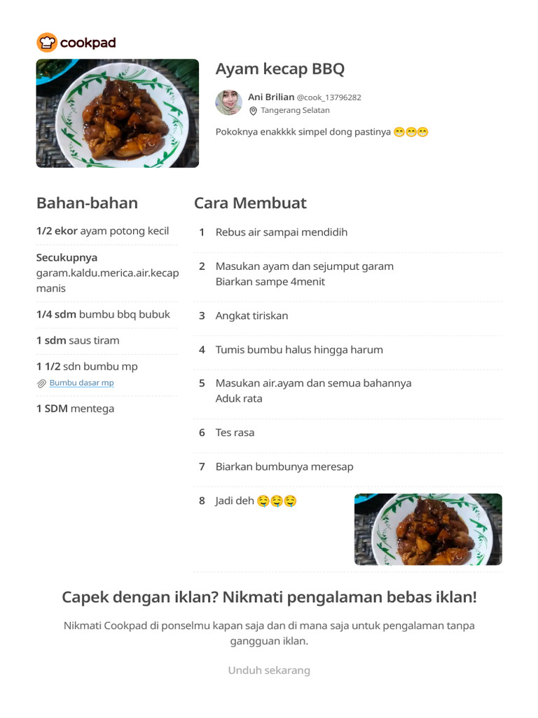 Resep Ayam kecap BBQ oleh Ani Brilian - Cookpad | PDF