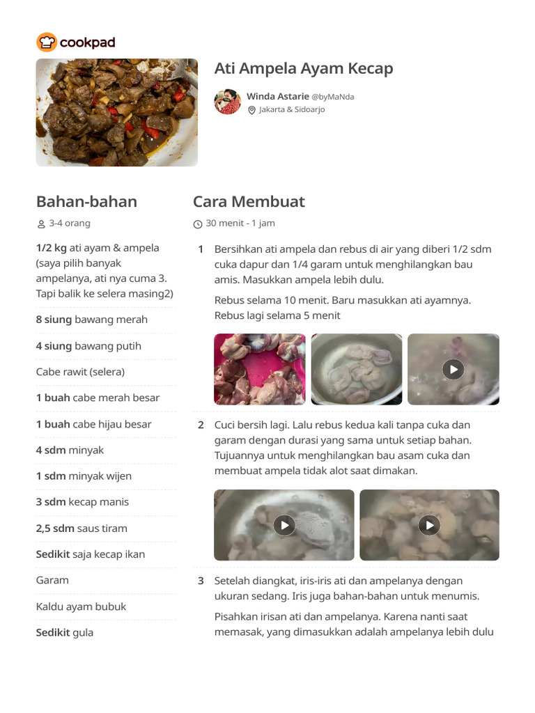 Resep Ati Ampela Ayam Kecap Oleh Winda Astarie - Cookpad | PDF