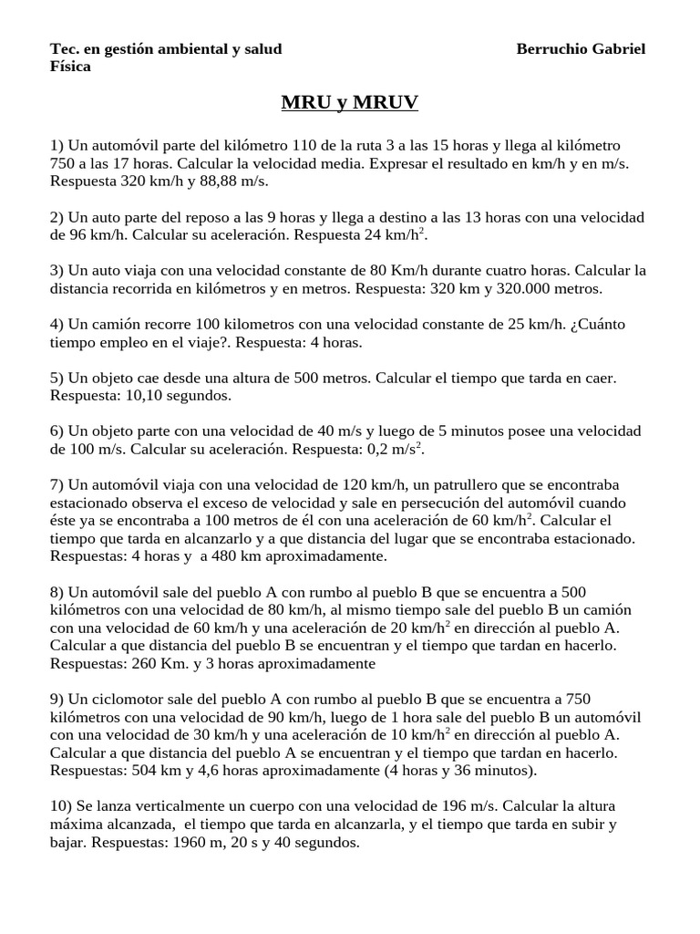 guia de MRU y MRUV | PDF