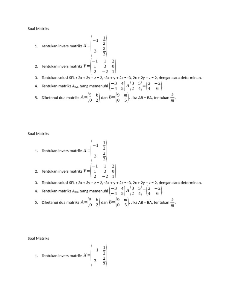 Soal Matriks: Invers dan SPL | PDF