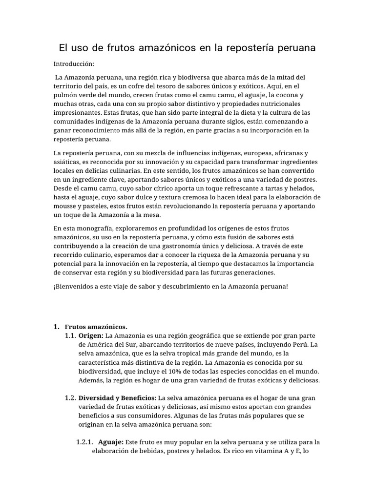 Frutos Amazónicos en Repostería Peruana | PDF | Postres | Confitería