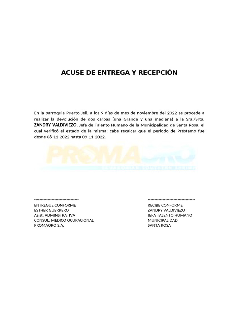 Acuse de Entrega y Recepción | PDF