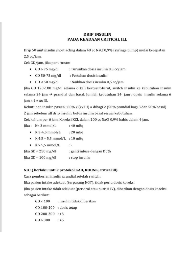 Drip Insulin Critical Ill | PDF