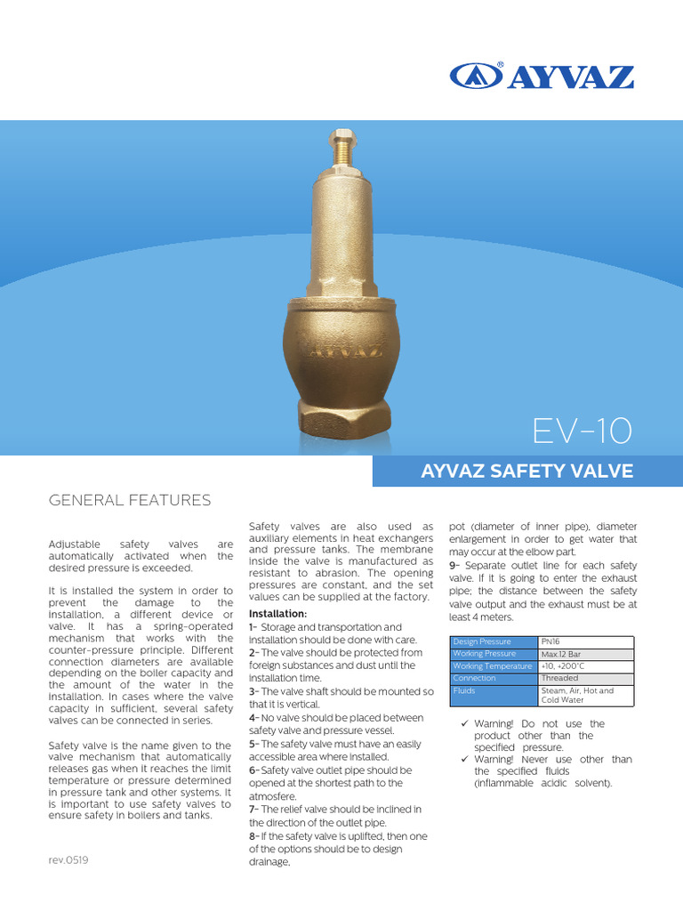 Ayvaz EV-10 Safety Valve | PDF | Valve | Pipe (Fluid Conveyance)