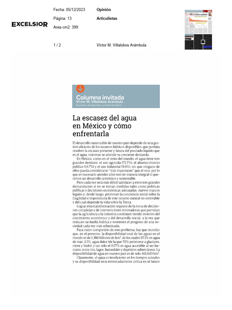 La escasez del agua en México y cómo enfrentarla Víctor M. Villalobos ...