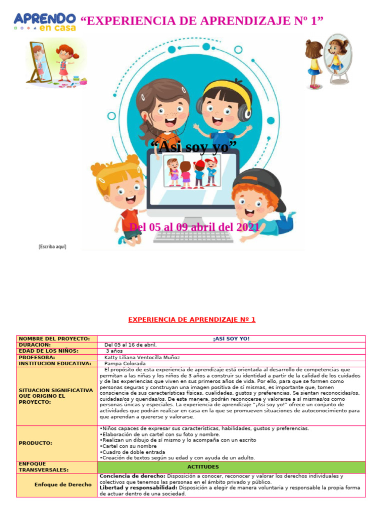 1 EXPERIENCIA DE APRENDIZAJE 3 Años | PDF | Comunicación | Las emociones