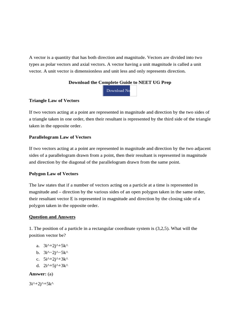 vectors mcqs | PDF | Euclidean Vector | Force