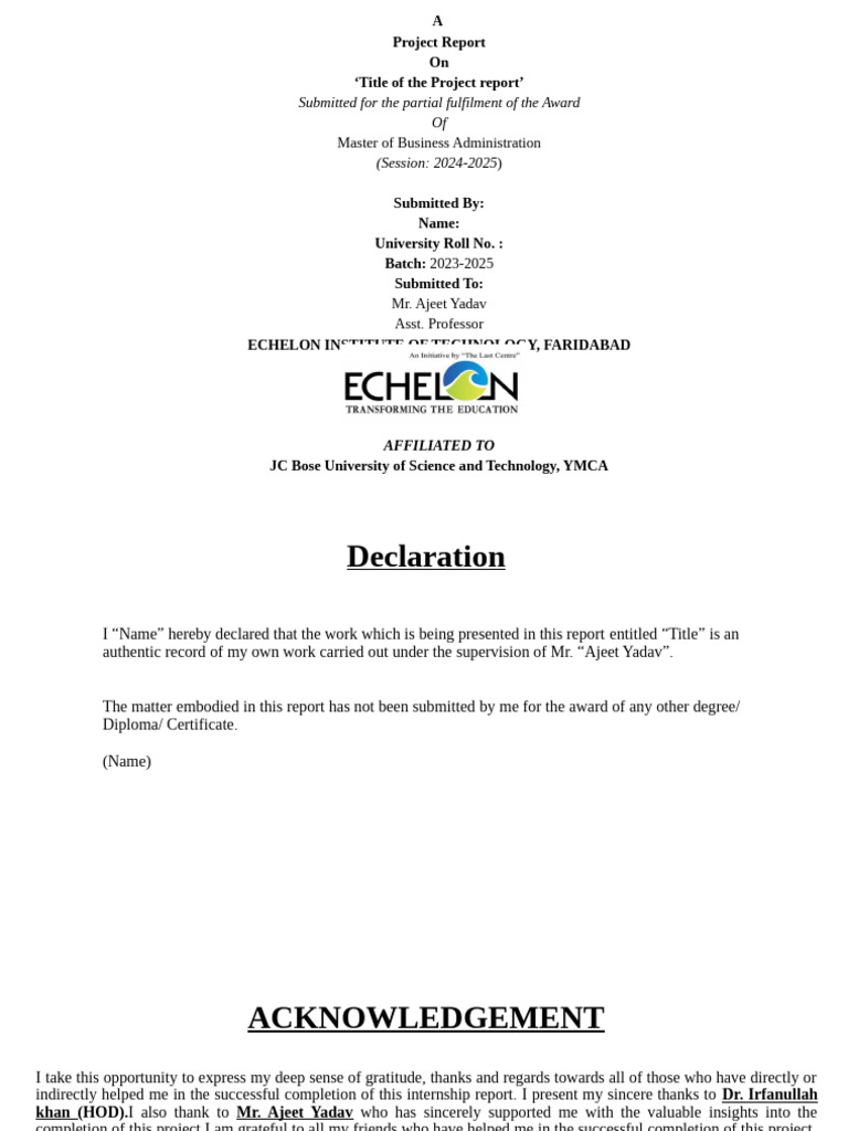 MBA Project Report Submission 2024 | PDF