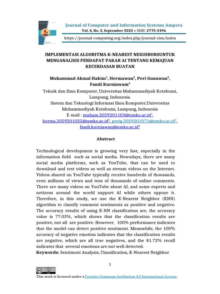 Implementasi Menggunakan Algoritma KNN | PDF