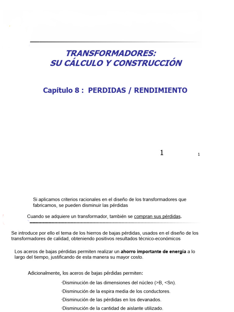 8 J - Cap8 - Pérdidas - y - Rendimiento Noviembre | PDF | Transformador