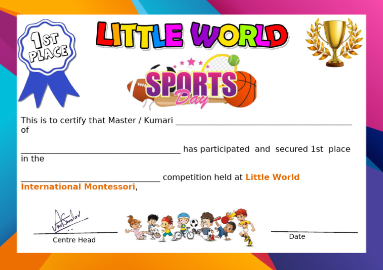 Sports Day Certificate 1st Place | PDF