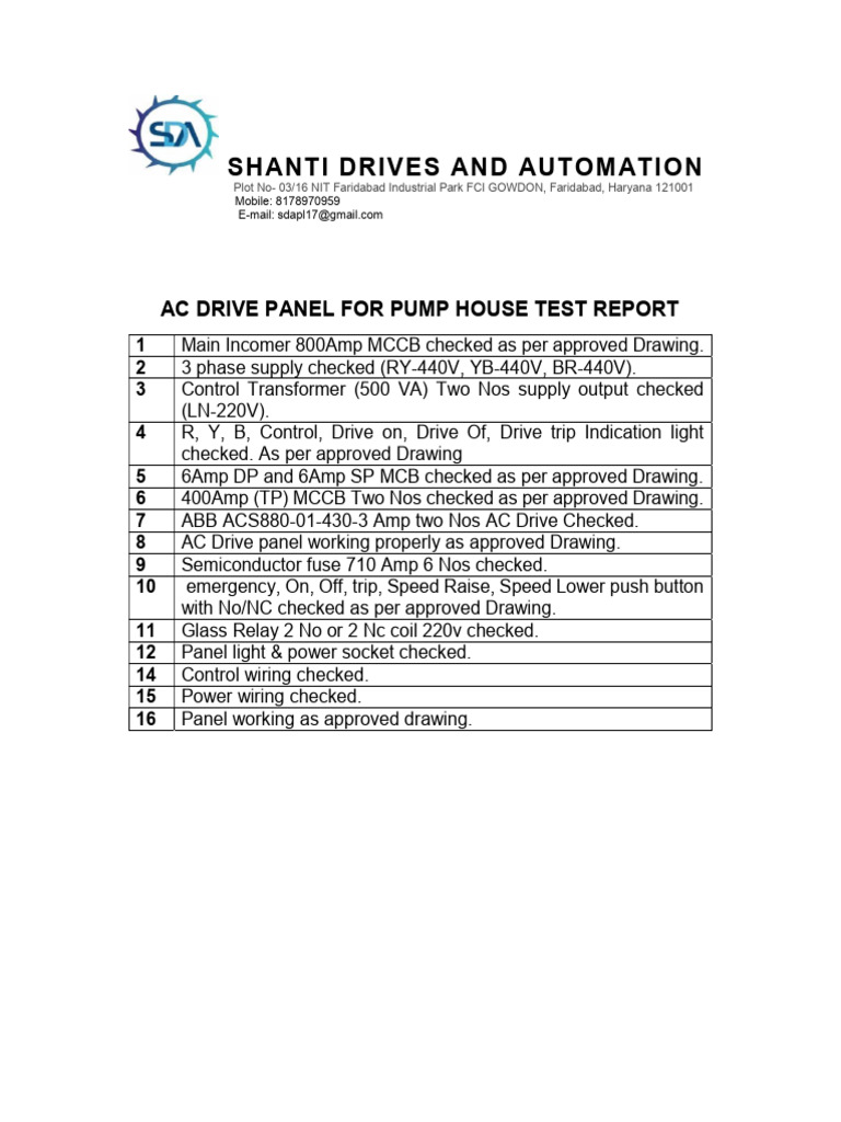 Ac Drive Panel Test Report Automation Builders | PDF