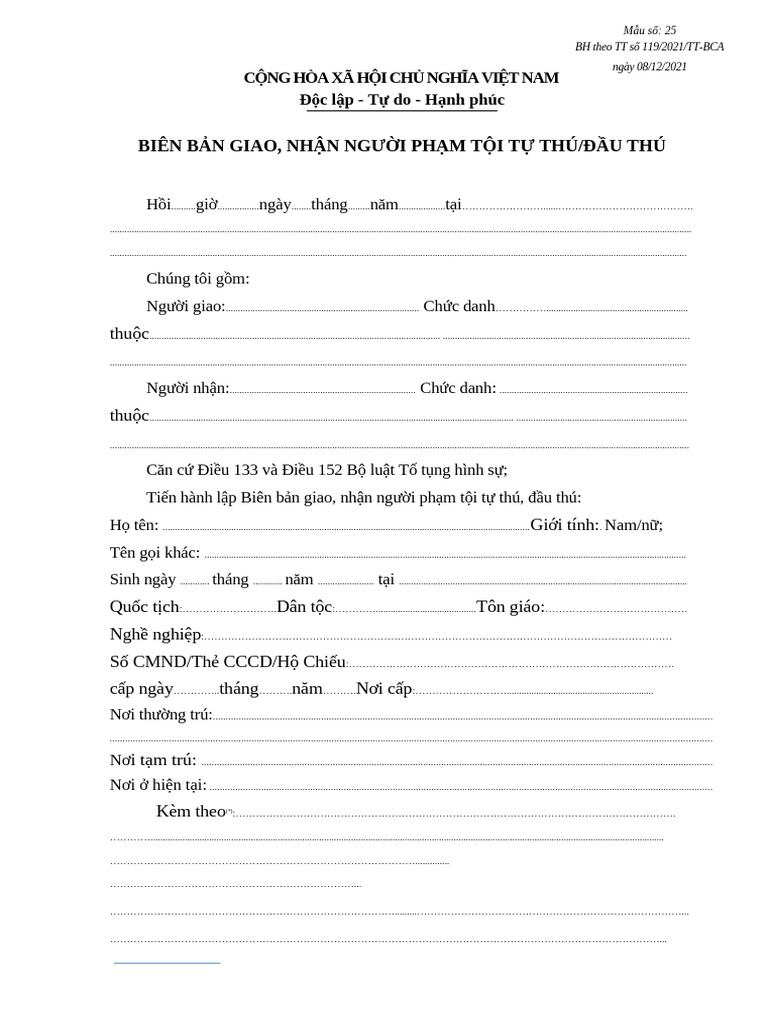 Bien Ban Giao, Nhan Nguoi PT Tu Thu, Dau Thu | PDF