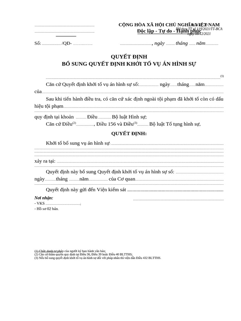 Quyet Dinh Bo Sung Quyet Dinh Khoi To Vu An Hinh Su | PDF