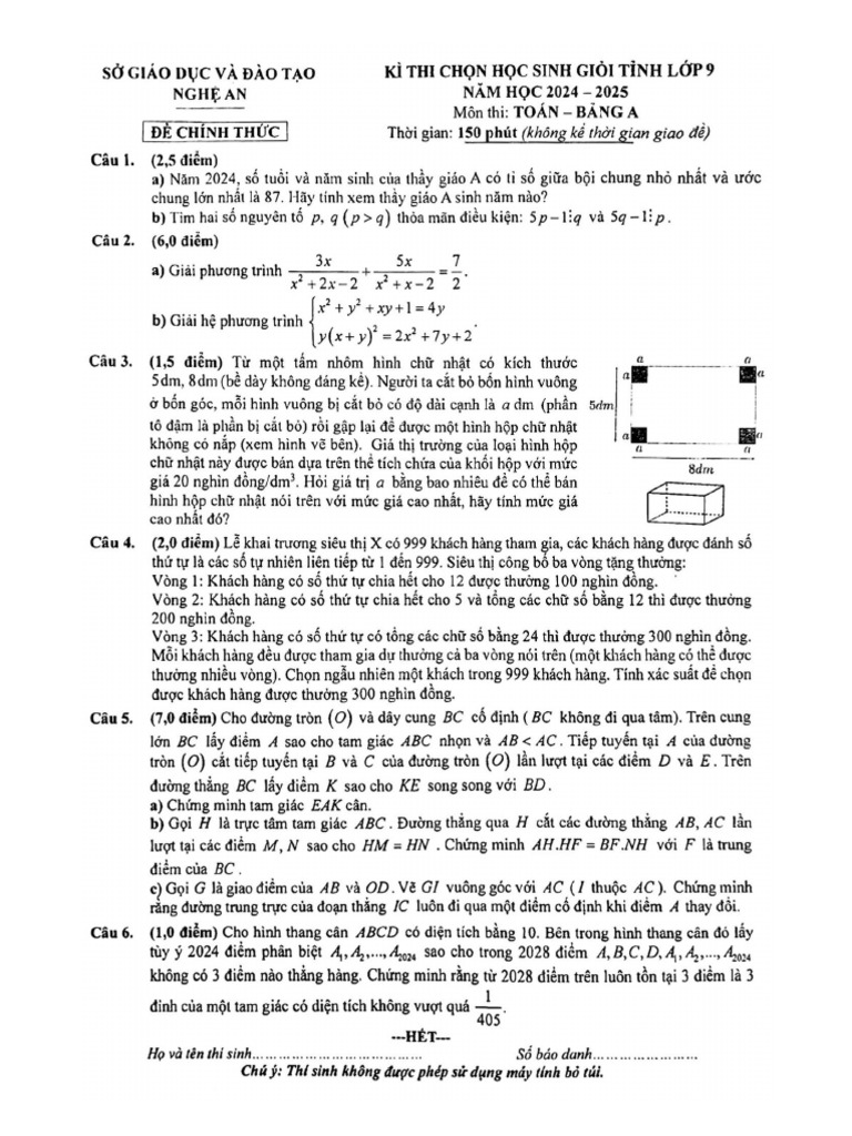 De Chon Hoc Sinh Gioi Tinh Toan 9 Nam 2024 2025 So GDDT Nghe An | PDF
