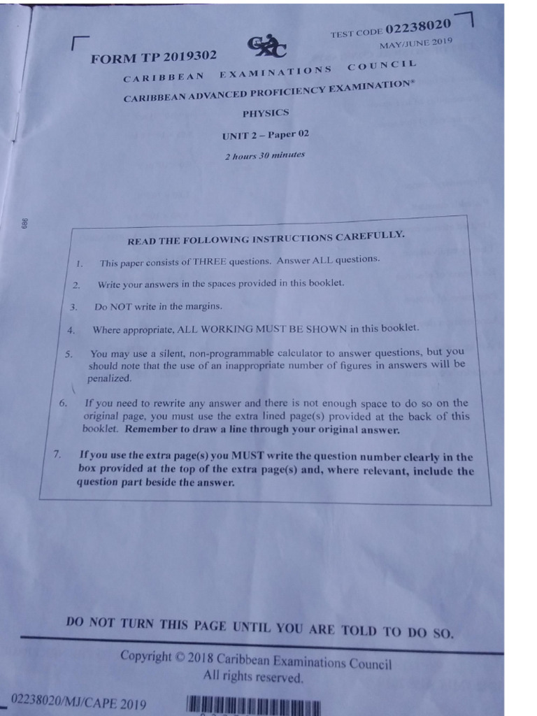 Cape Physics 2019 U2 P2 Cape Pdf