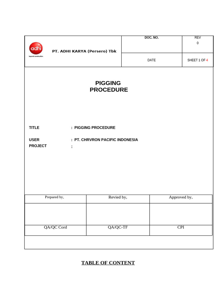 011-PIGGING Procedure | PDF | Pipe (Fluid Conveyance) | Gas Technologies