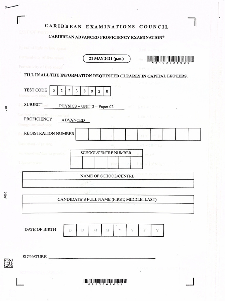 CAPE Physics 2021 U2 P2 CAPE | PDF