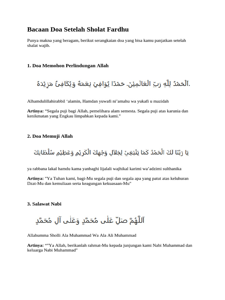 Bacaan Doa Setelah Sholat Fardhu Tambahan | PDF