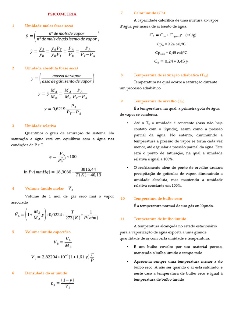 Resumo OP2 - PSICOMETRIA | PDF | Umidade | Temperatura