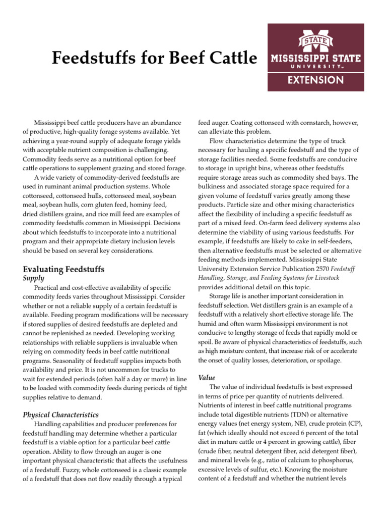 Feedstuffs For Beef Cattle | PDF | Cottonseed | Animal Feed