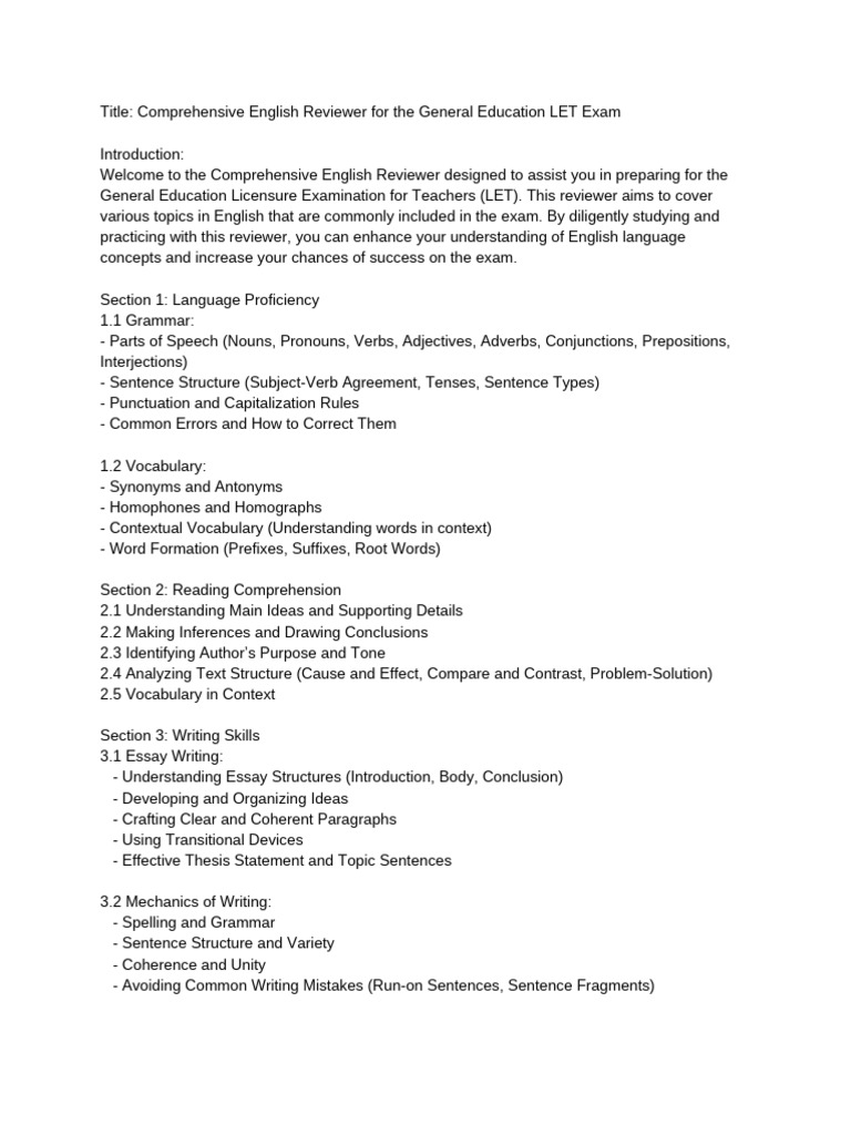 Reviewer 1 English LET | PDF | English Language | Word