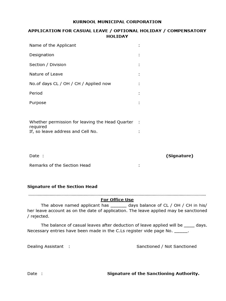 Casual Leave CL Application | PDF