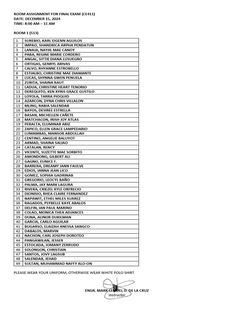 Room Assignment Final Exam | PDF | Clothing | Fashion
