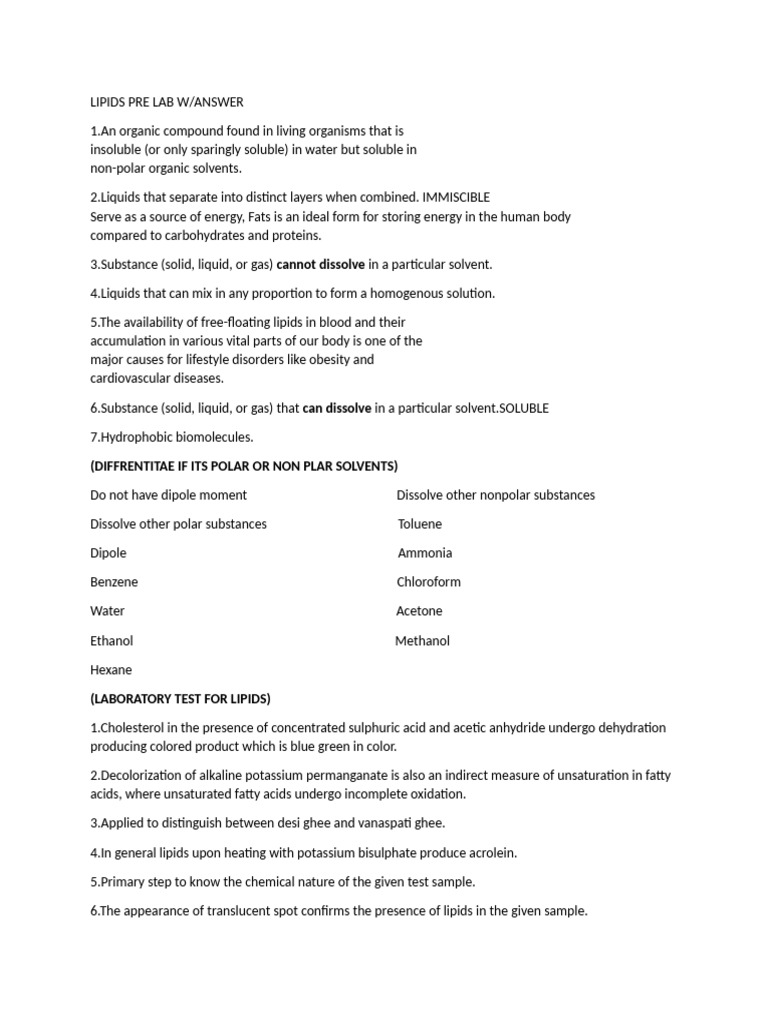 Biochem Pre Lab Without Ans | PDF | Solvent | Solubility