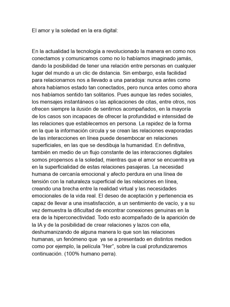Amor y soledad en la era digital | PDF | Amor | Inteligencia artificial
