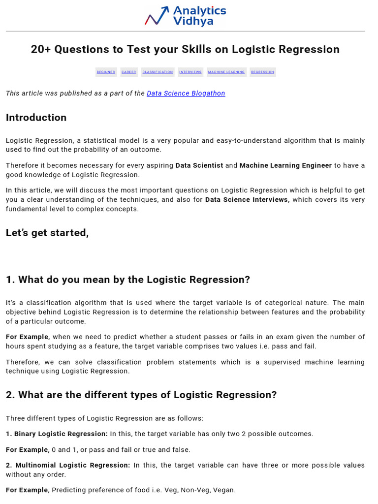 Logistic Regression Interview Prep | PDF | Regression Analysis | Logistic Regression