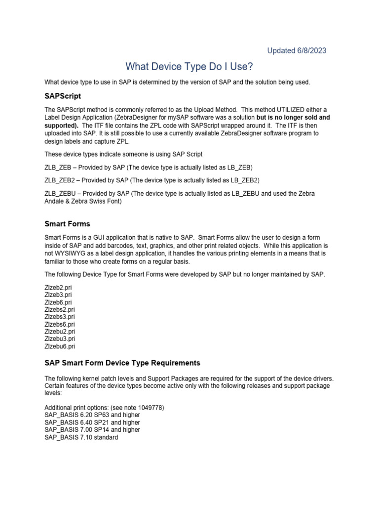 What SAPdevice Type To Use Rev5 | PDF | Application Software | Printer ...