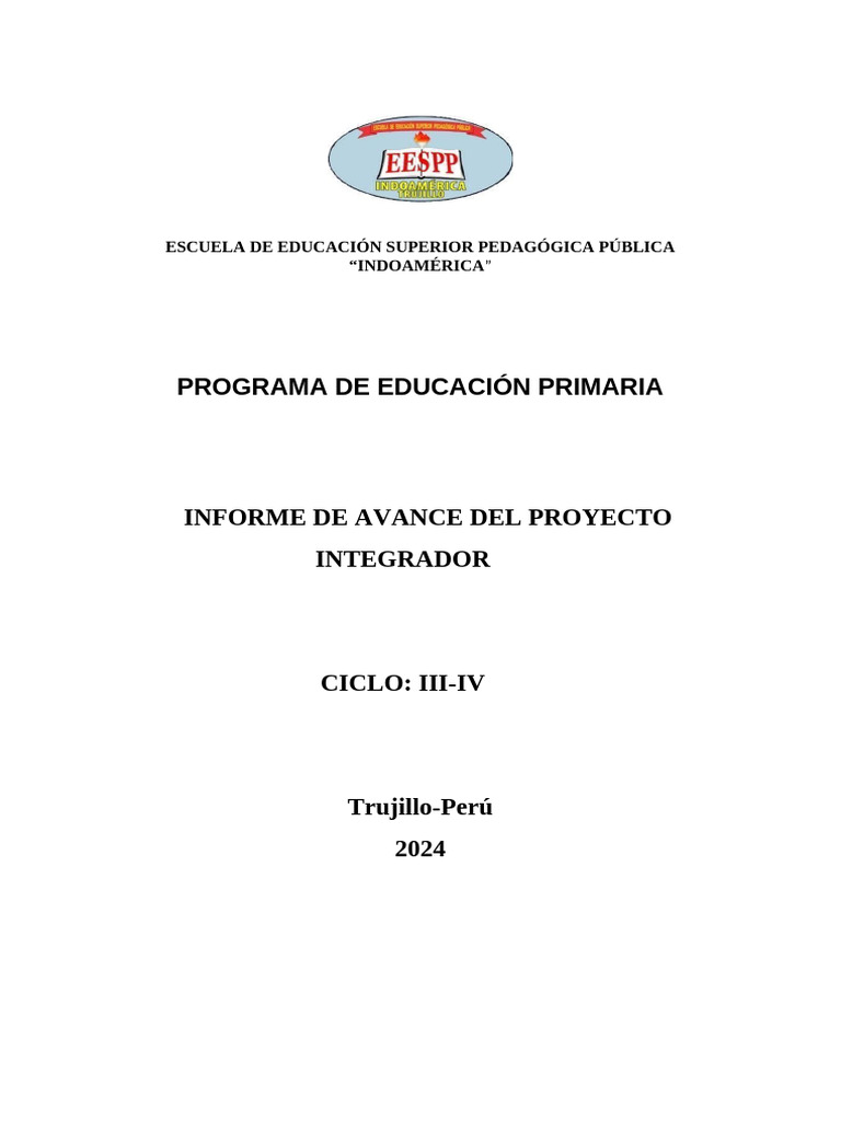Esquema Del Informe de Avance Del Proyecto Integrador de Aprendizaje | PDF